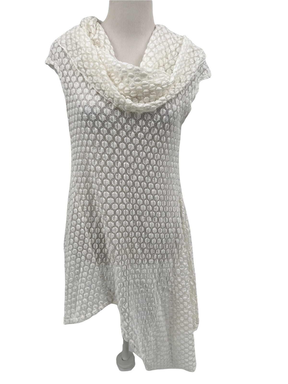 Curvesque White Sheer Polka Dot Mesh Cowl Neck Asymmetrical Cover Up ...