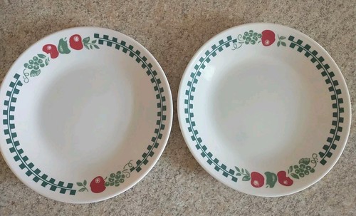 Corelle Set 2 Farm Fresh 6 3/4" Bread Dessert Plates red apples green ...
