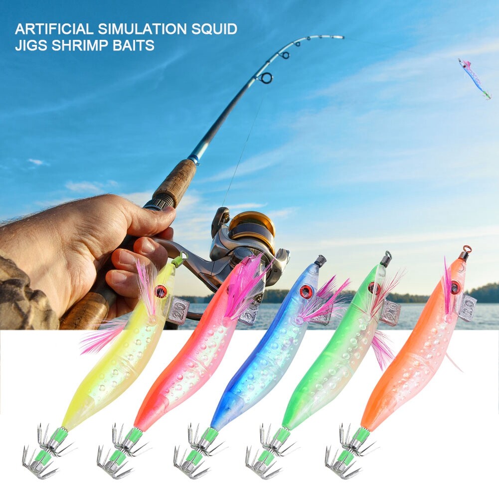 New 5PCs Artificial Simulation Luminous Fish Squid Jigs Hard Fishing ...