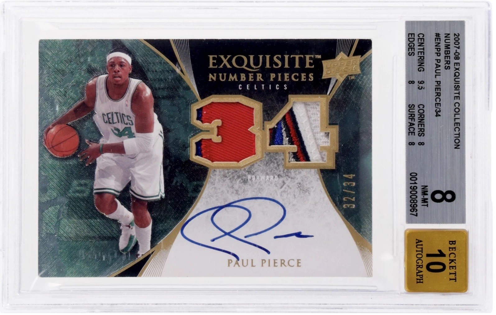2007-2008 Paul Pierce Exquisite Collection Numbers Patch Autograph 32/ ...