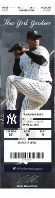 NEW YORK YANKEES vs Tampa Bay Rays 04/23/2016 TICKET Blake Snell MLB ...