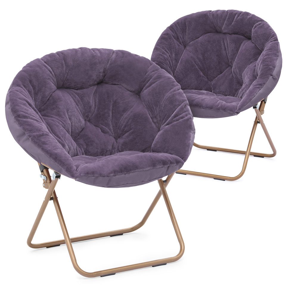 2 Pcs Folding Comfy Saucer Chair Home Relaxation Faux Fur Cozy Moon ...