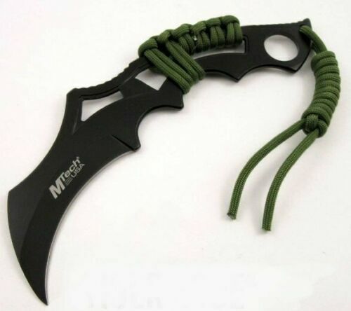 M-TECH USA 8" KARAMBIT NECK KNIFE W/ GREEN 550 PARACORD + KYDEX SHEATH ...