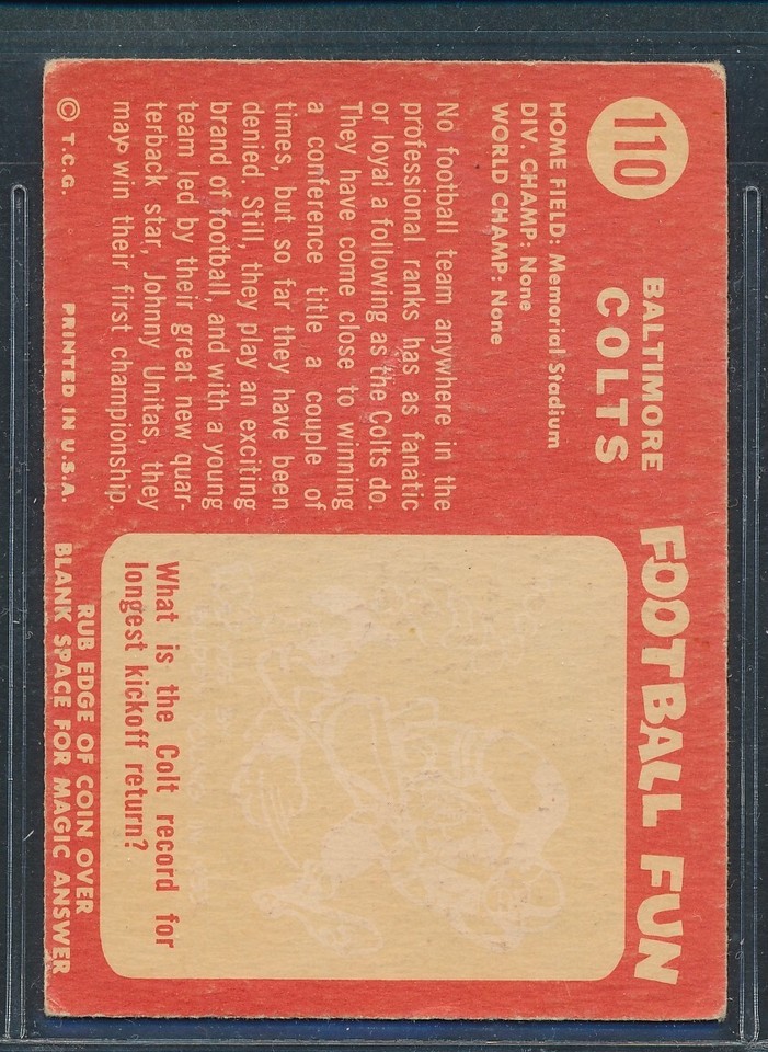 1958 Topps Football #110 BALTIMORE COLTS Team Card ~ VG-EX | eBay