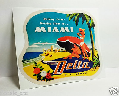 Delta Airlines Miami Vintage Style Travel Decal / Vinyl Sticker ...