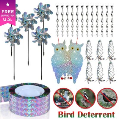 Scare Bird Repellent Reflective Tape Pinwheel Rods Spiral Deterrent ...