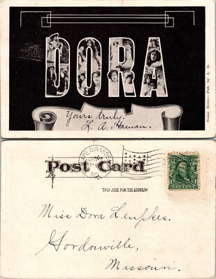 Dora Name Scroll Design Black and White Photo Postcard | eBay
