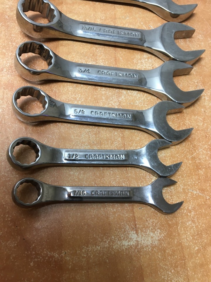 Craftsman SAE Stubby Combination 12 Pt 6pc Wrench Set USA VV-44100 ...