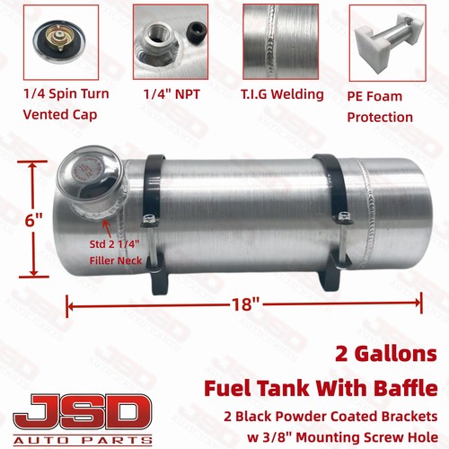 Fuel Tank with Baffle 2 Gallon 6''x18" 1/4'' NPT End Fill Spun Aluminum ...