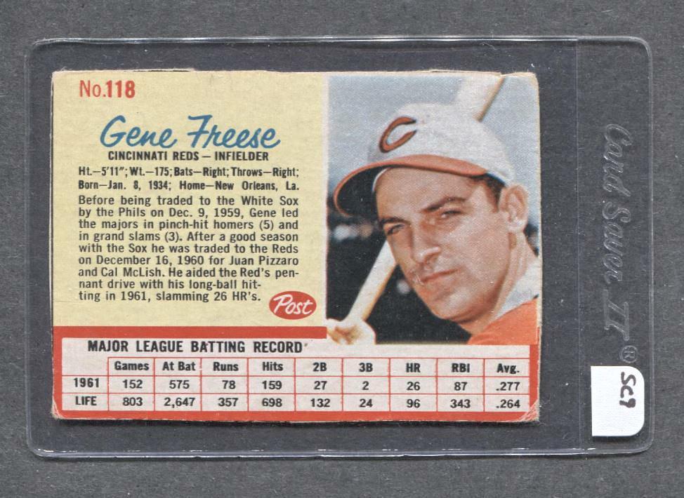 1962 Post #118 Gene Freese (Reds) (SC9) Vg-Ex A1 | eBay