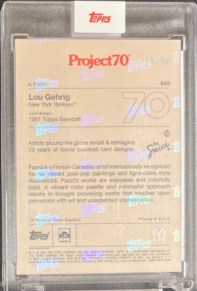 2021 Topps Project 70 1981 Lou Gehrig #669 By Fucci New York Yankees PR ...