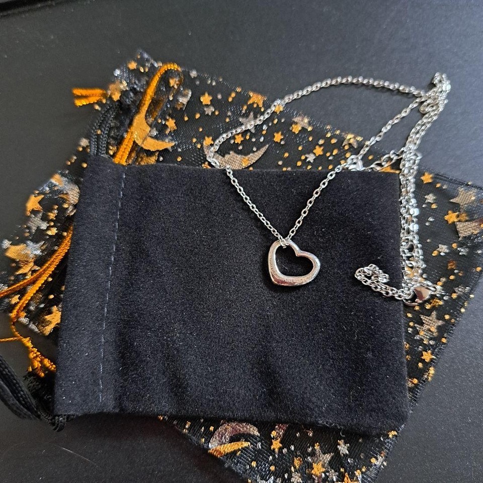 Tiffany and Co. Open Heart Pendant Necklace Silver Used Authentic R117 ...