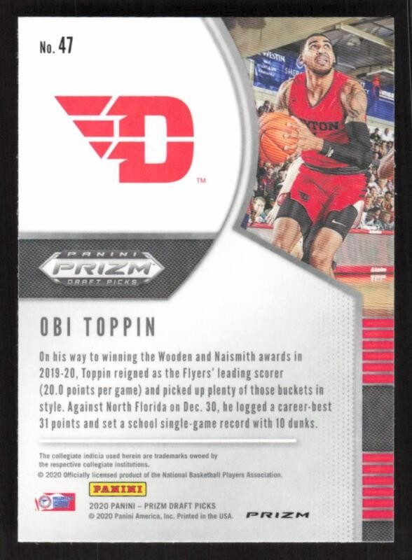 2020 PANINI PRIZM DRAFT OBI TOPPIN 47 MINT PINK ICE RC BASKETBALL ...