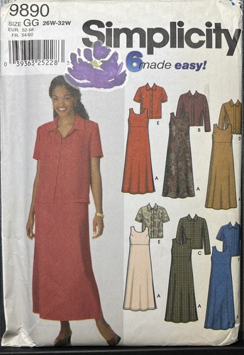 SIMPLICITY 9890 WOMENS JACKET AND PULLOVER A-LINE DRESS OR JUMPER- 26W ...