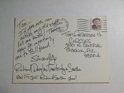 Richard Souther autographed with full name post card Narada jazz artist ...