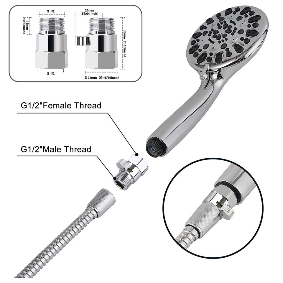 Full Brass G1/2" Flow Quick Control Shut-OFF Valve Shower Head Hand ...