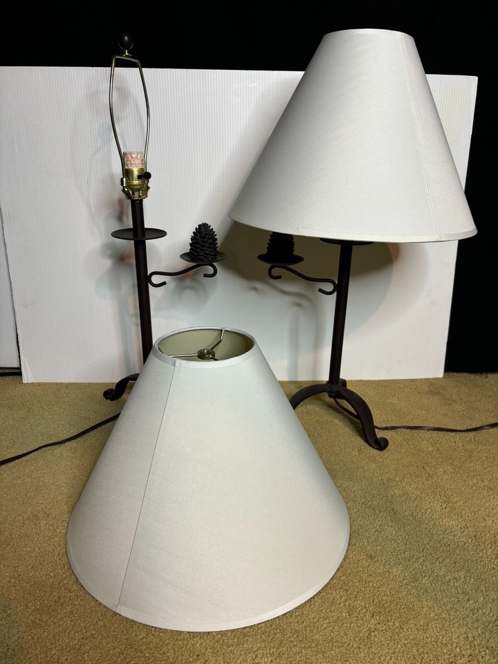 Pair Rustic Woodland Lakehouse Cabin Lodge Pinecone Tree Brown Metal ...