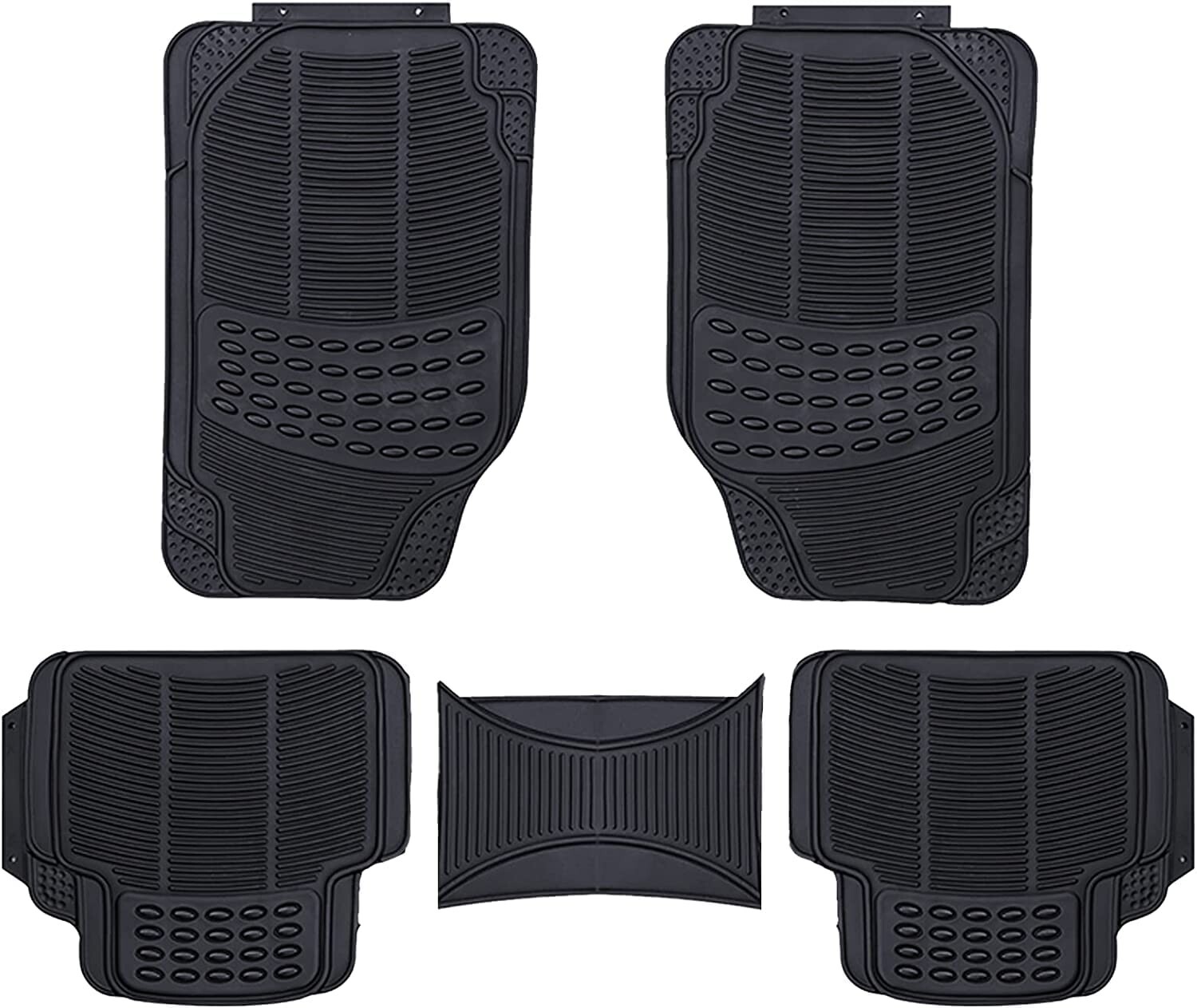 5PC HEAVY DUTY UNIVERSAL BLACK RUBBER CAR MAT SET ANTI SLIP MATS FRONT ...