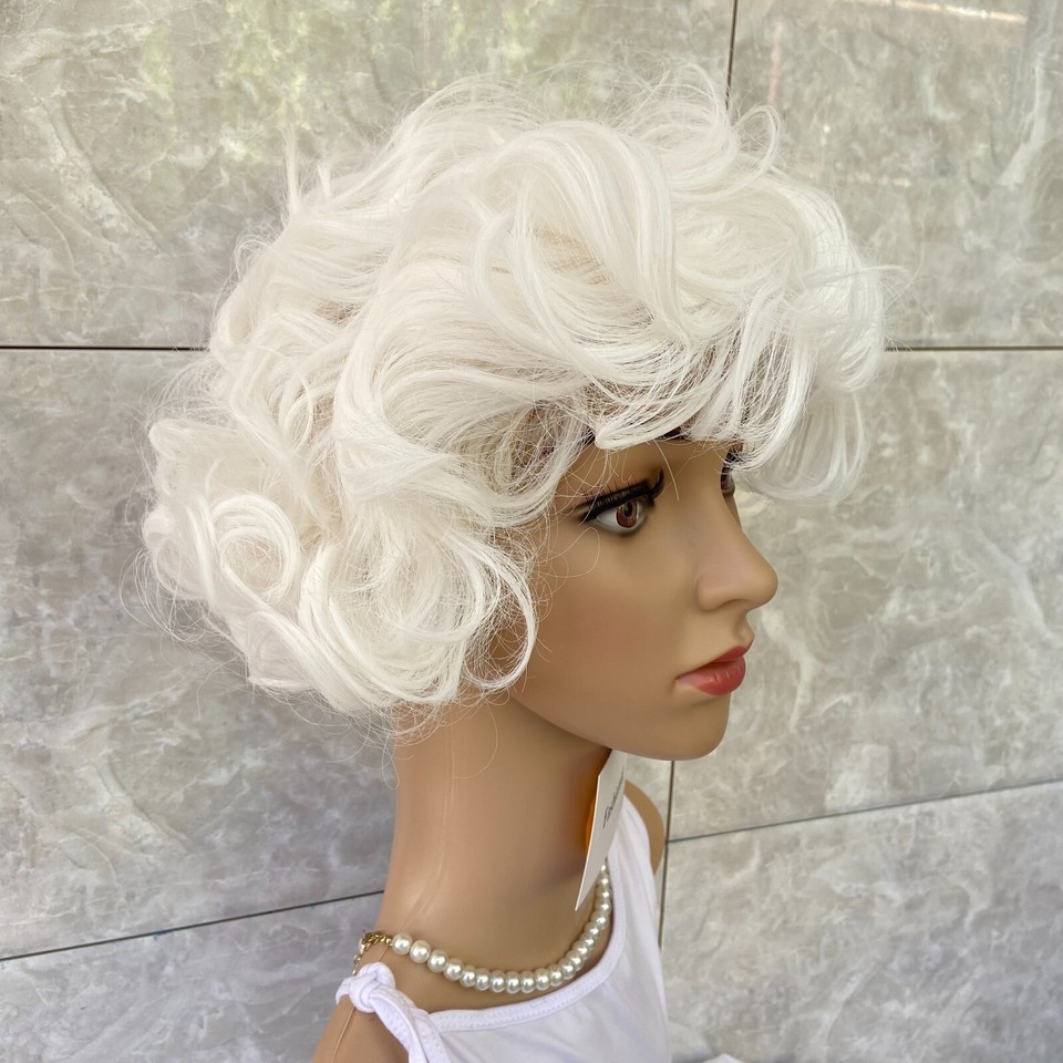 Fluffy Curly White Human Hair Blend Heat Ok Wigs Women Soft Natural ...