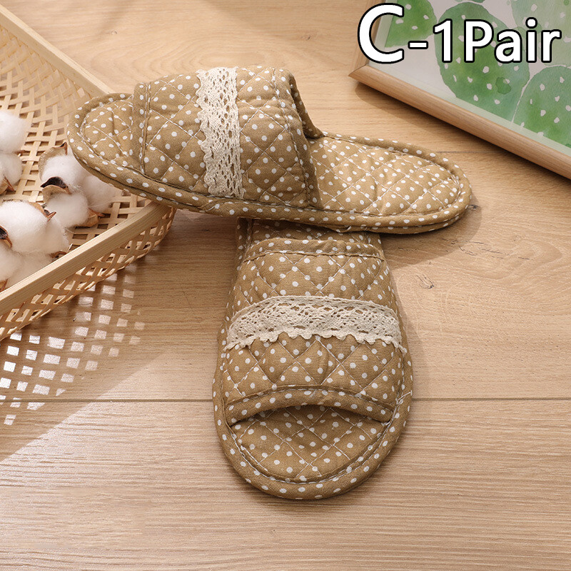 Women Cotton Floral Printed Slippers Indoor Floor Non-Slip Open Toe ...