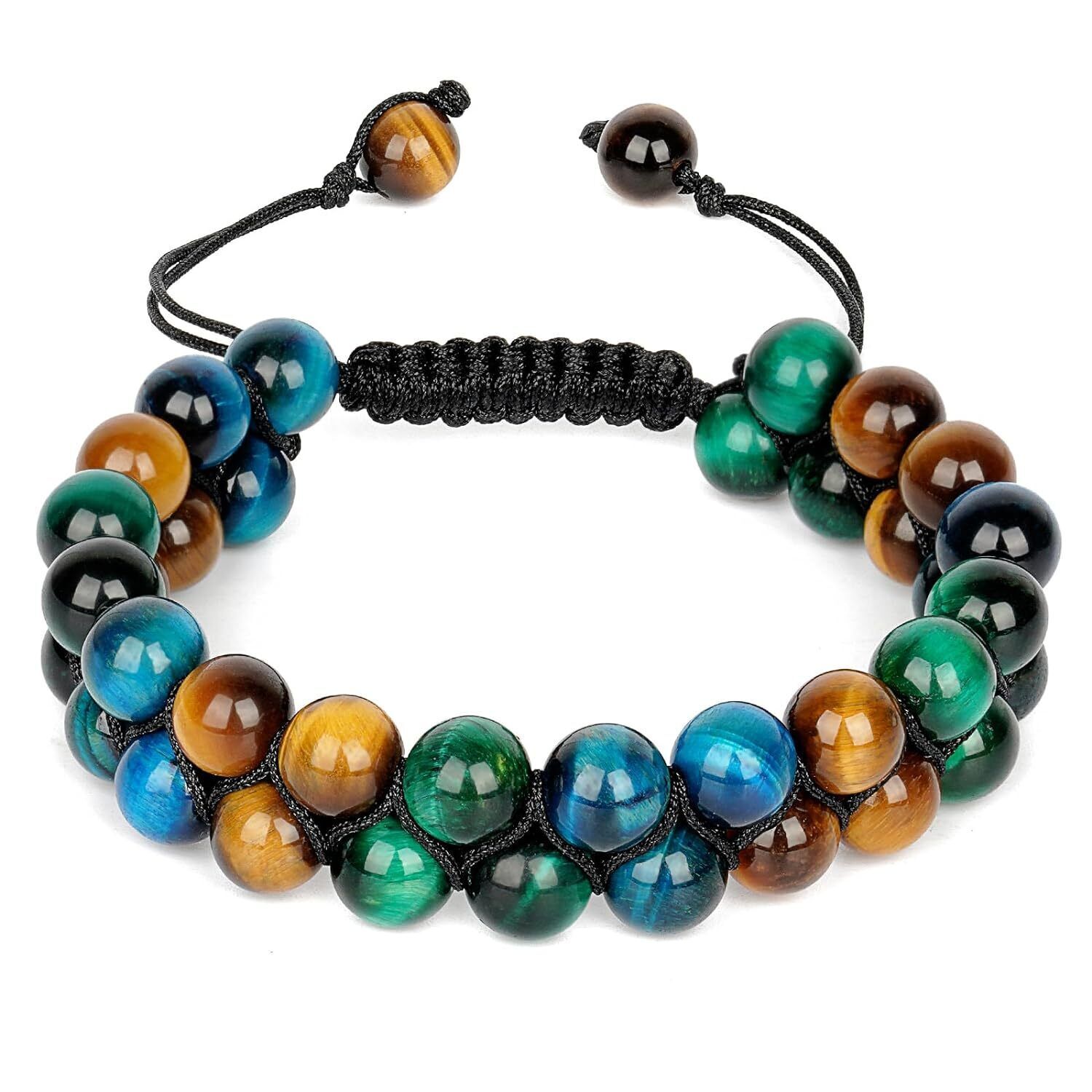 Triple Protection Bracelets Women Men Genuine Tigers Eye 8MM Beads ...