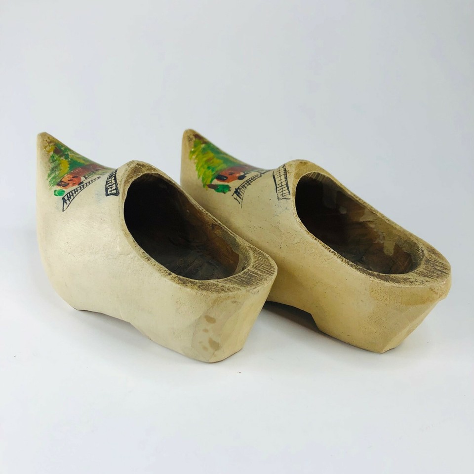 Vtg Hand Painted Windmill Miniature Wooden Shoes Clogs Made in Holland ...