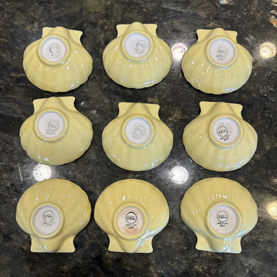 9 Vtg MCM ‘50’s Hall China Yellow Clam Shell Baking Dishes #229 USA Set ...
