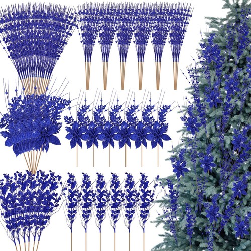 36 Pack Royal Blue Glitter Christmas Tree Picks and Spray Ornament 17 ...