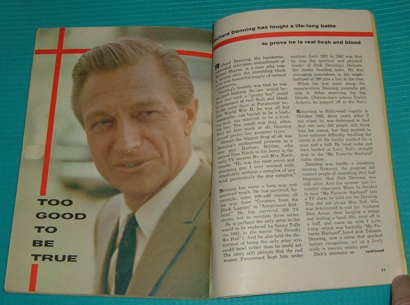 1961 TV GUIDE ARTICLE~RICHARD DENNING ACTOR Too Good To Be True | eBay