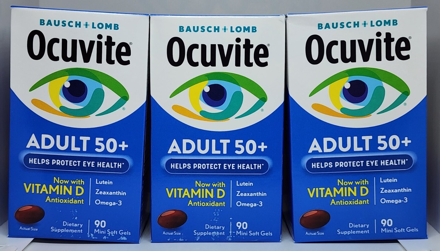 3 Pack Bausch Lomb Ocuvite 50+ Adult Eye Vitamin D 90 Mini Soft Gels ...