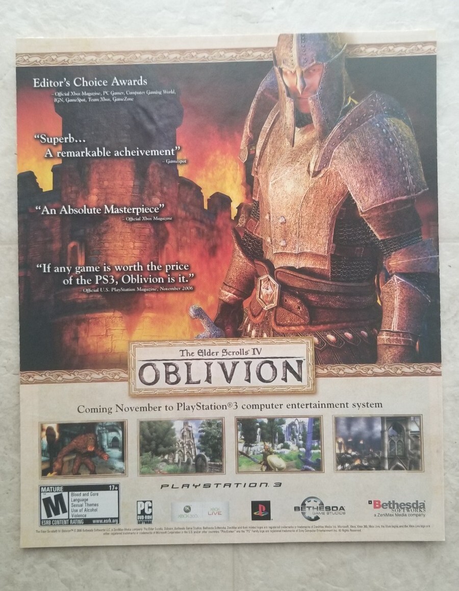 Elder Scrolls IV Oblivion Vintage 2005 Print Ad Poster Official Art ...
