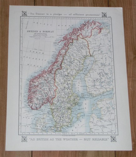 1921 ANTIQUE MAP OF SCANDINAVIA SWEDEN NORWAY / DENMARK ON REVERSE SIDE | eBay