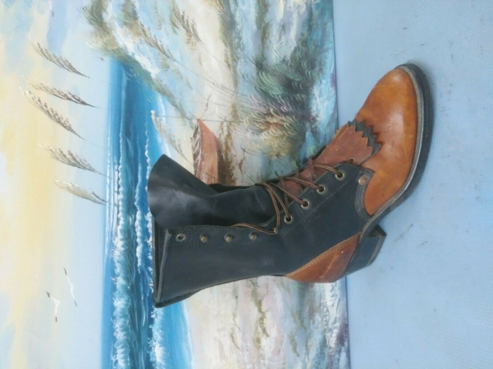 Avonite Hypalon Brown/ BLACK Leather Cowboy Boots Womens Sz 7.5 M 24689 ...