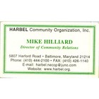 Harbel Community Organization Mike Hilliard Baltimore MD Business Card ...