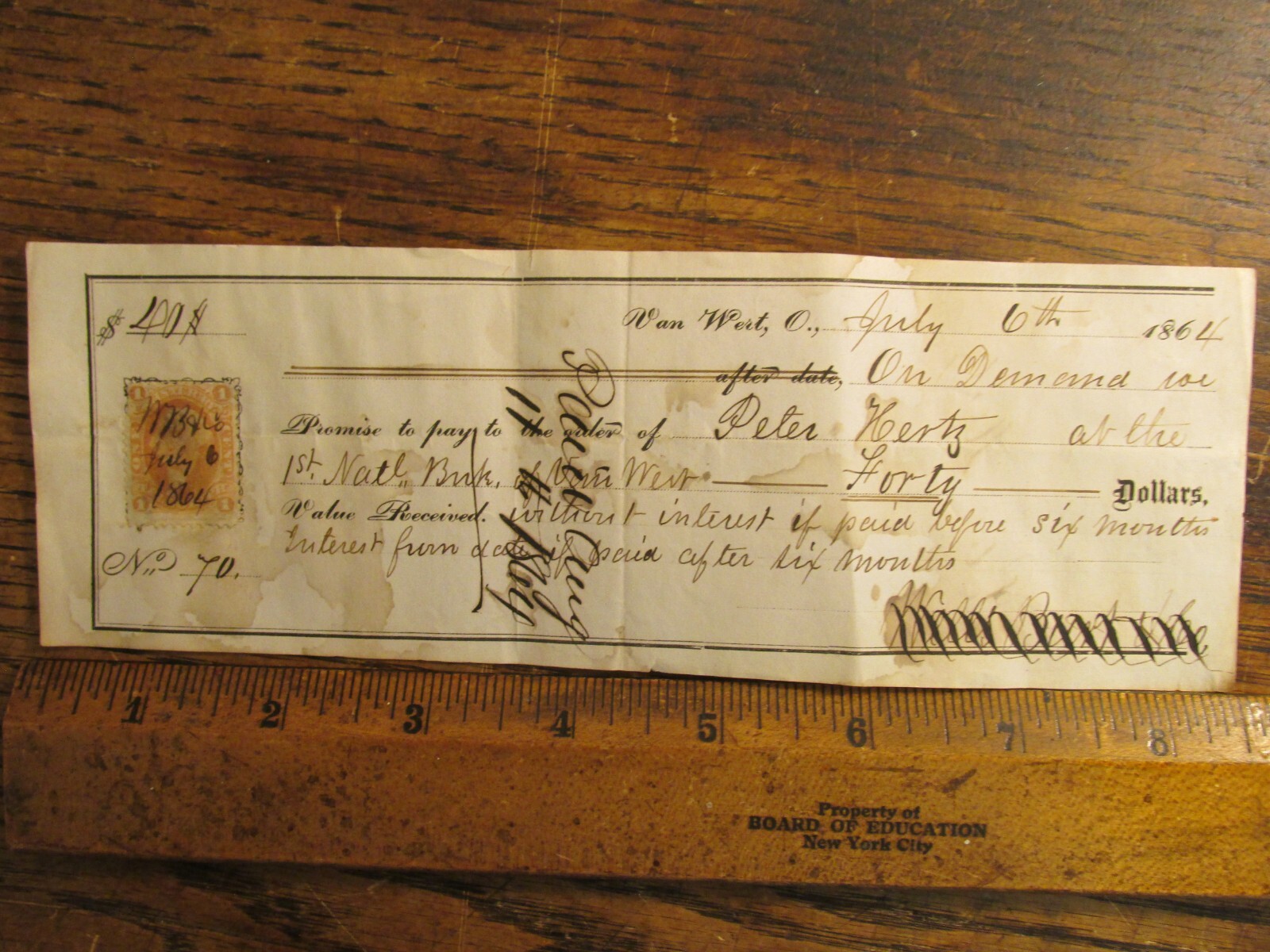 Antique Ephemera 1864 Promissory Note Van Wert OH w/ Revenue Stamp ...