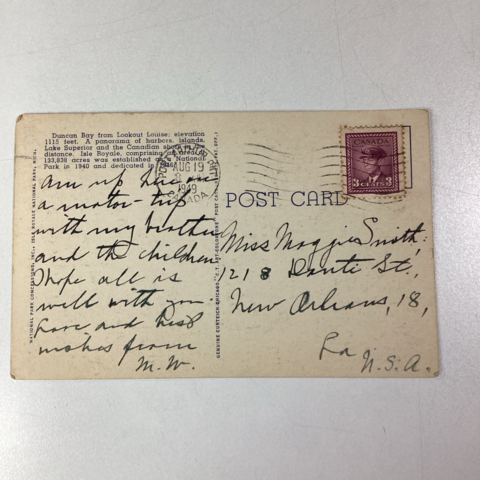 Michigan Postcard Mid 1900s Isle Royale Park Lookout Louise Duncan Bay ...