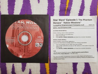 STAR WARS EPISODE I THE PHANTOM MENACE FOR WINDOWS PC CD-ROM 1999. Disc ...