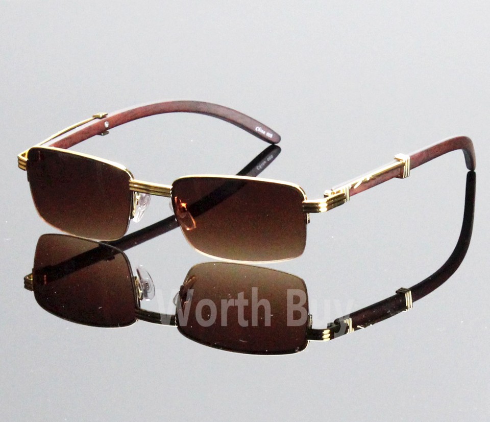 New Men Women Retro Vintage Designer Fashion Sunglasses Wood Gold Half ...