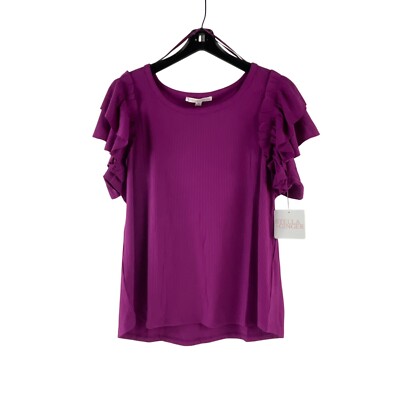 Stella + Ginger Womens Ruffled Sleeve Ribbed Knit Top - Vibrant Plum 2X ...
