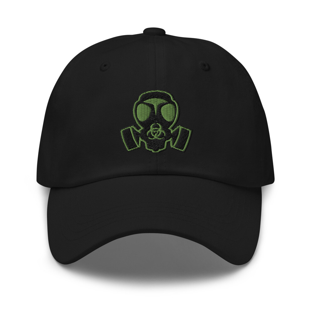 Bio Hazard Gas Mask Embroidered Baseball Cap Doomsday Prepper Green ...