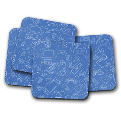 4 Set - Retro Video Games Coaster - Console Computer Gamer Geek Blue ...