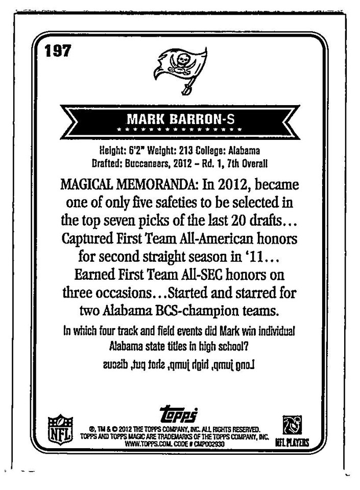 2012 Topps Magic Rookie RC #197 Mark Barron Tampa Bay Buccaneers ...