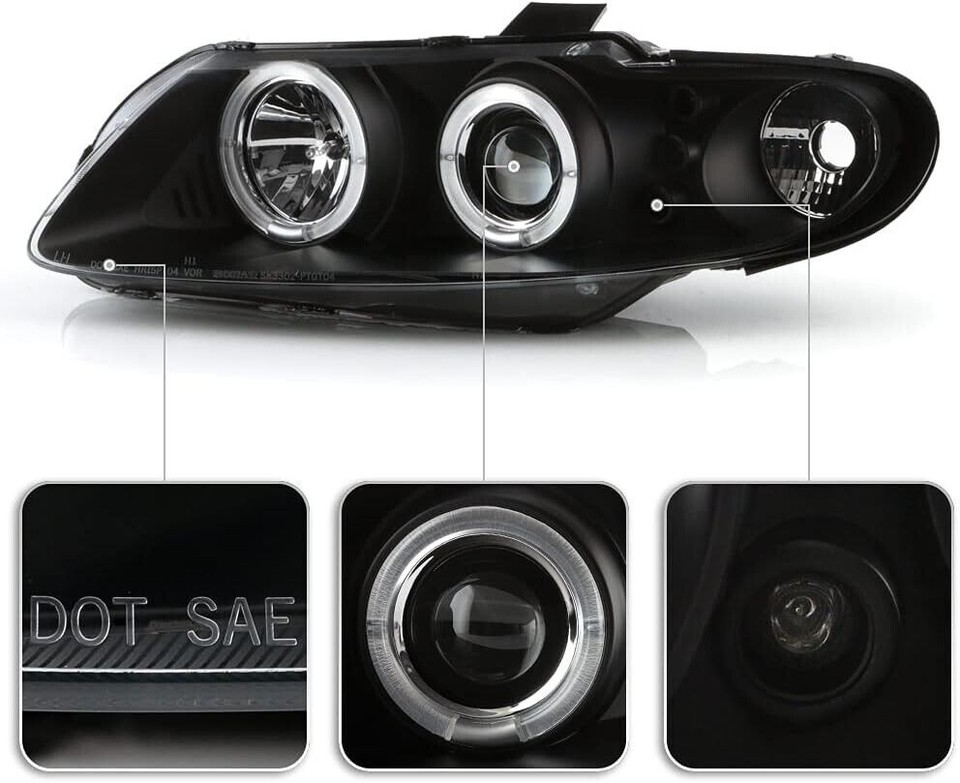 For 2004-2006 Pontiac GTO LED Halo Black Projector Headlights Headlamps ...