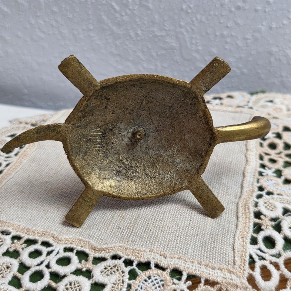 Vintage Chinese Brass Turtle Taper Candle Holder Etched Shell Figural ...
