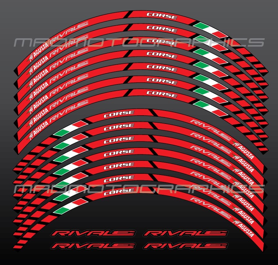 Wheel decals stickers rim stripes for MV Agusta Rivale 800 graphics red ...