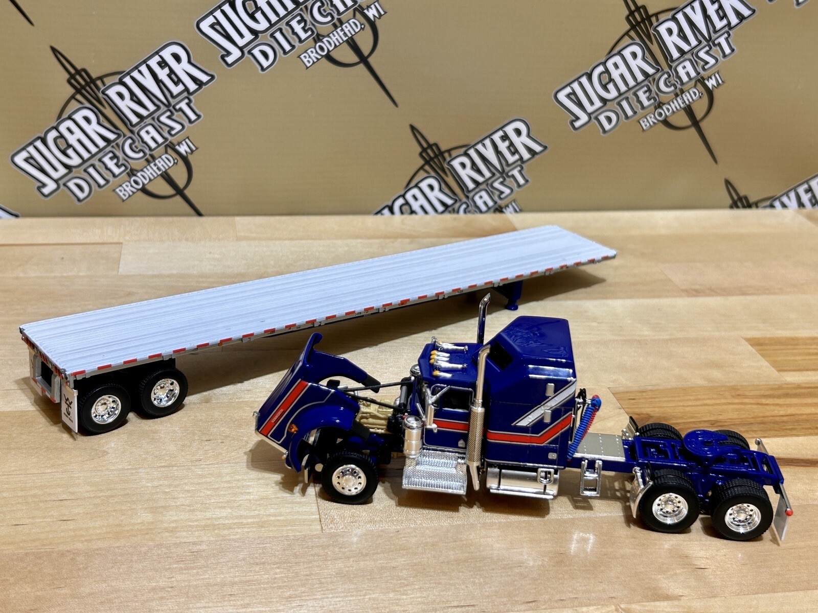 DCP 1/64 Kenworth W900a with flatbed Liberty Edition Trailer Semi Truck ...
