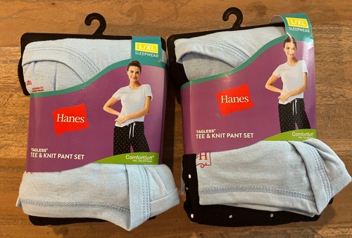 2 Packs Hanes Women's Tee & Knit Pant Set Pajamas Lounge Lightweight ...
