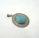 Vtg Large Spider Web Turquoise Pendant Native American Mexico Sterling ...
