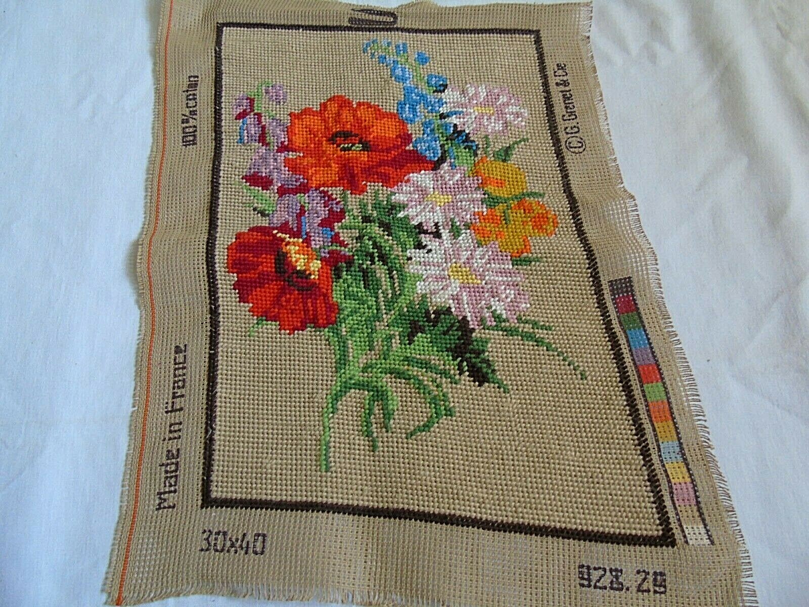 French vintage cross stitch needlework embroidery floral | eBay
