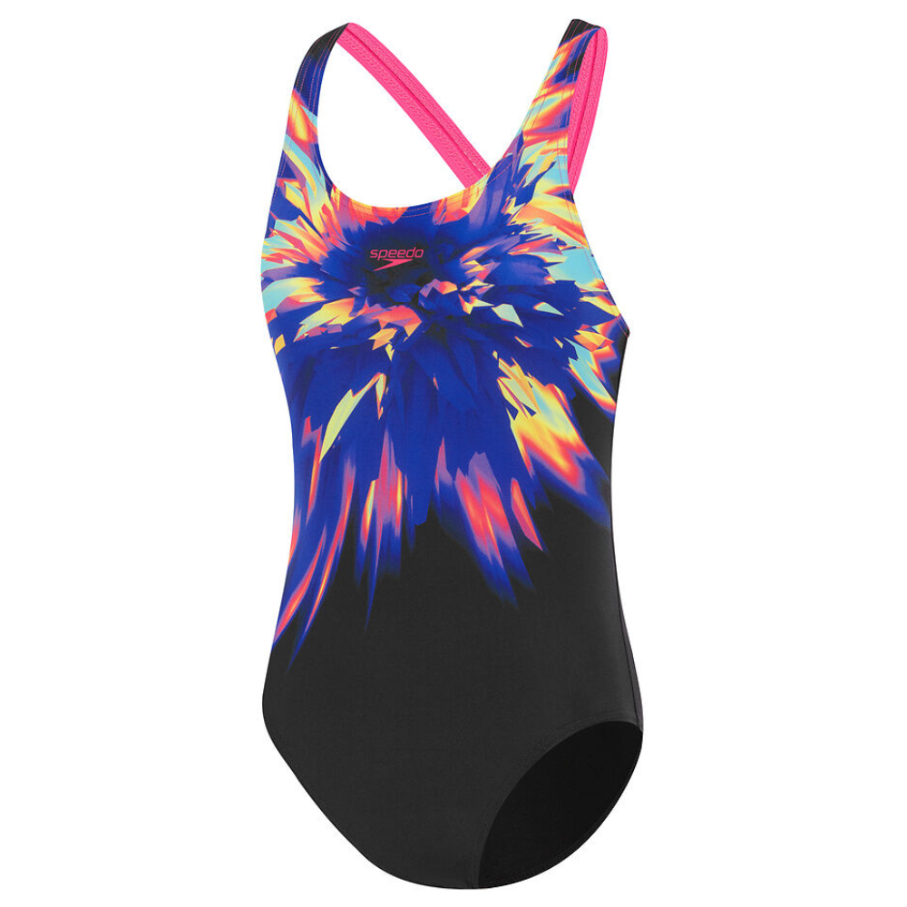 Speedo Girls Powerstrike Leaderback One Piece Swimwear Black/Picton ...